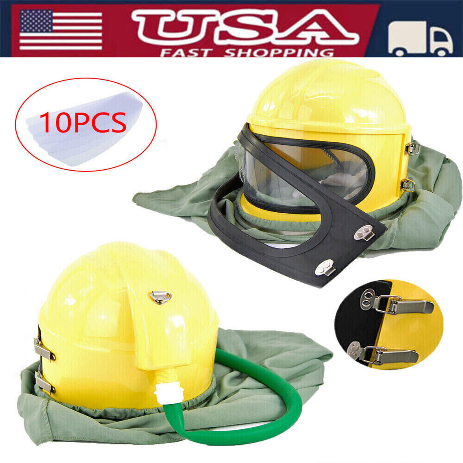 Safety Sandblast Helmet Sandblaster Sandblasting Hood Protector Gear+ ...