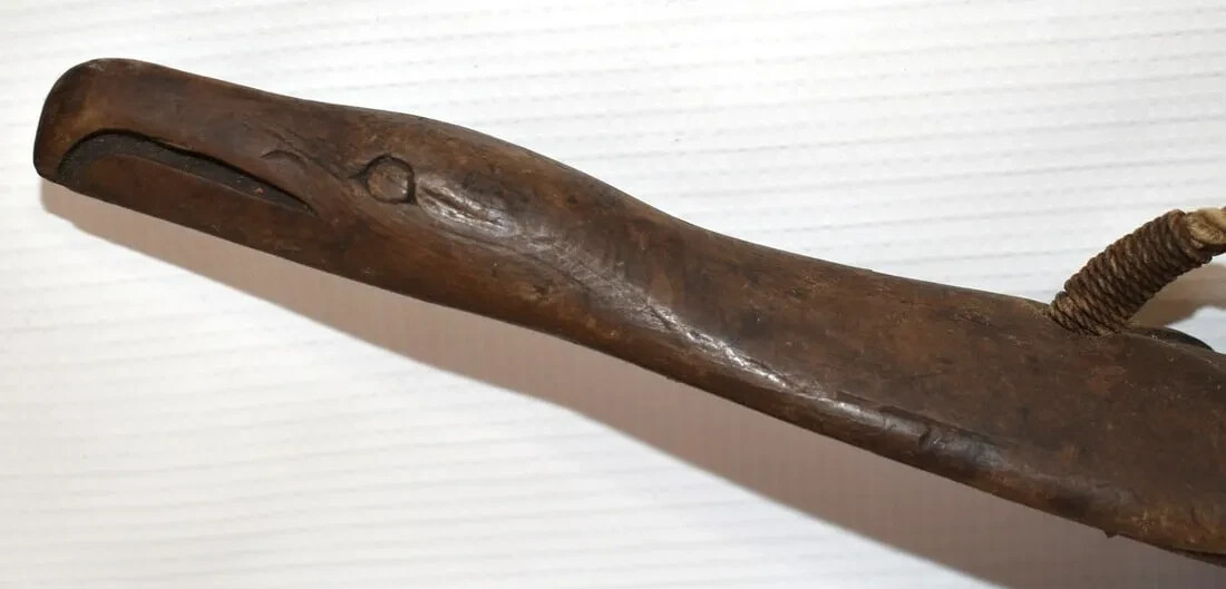 19TH C. NORTHWEST COAST HALIBUT HOOK WITH RAVEN EFFIGY CARVINGS - AS ...