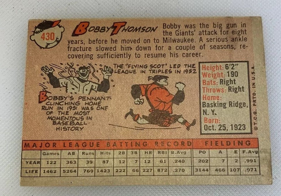 1958 Topps # 430 Bobby Thomson Baseball Card Chicago Cubs | eBay
