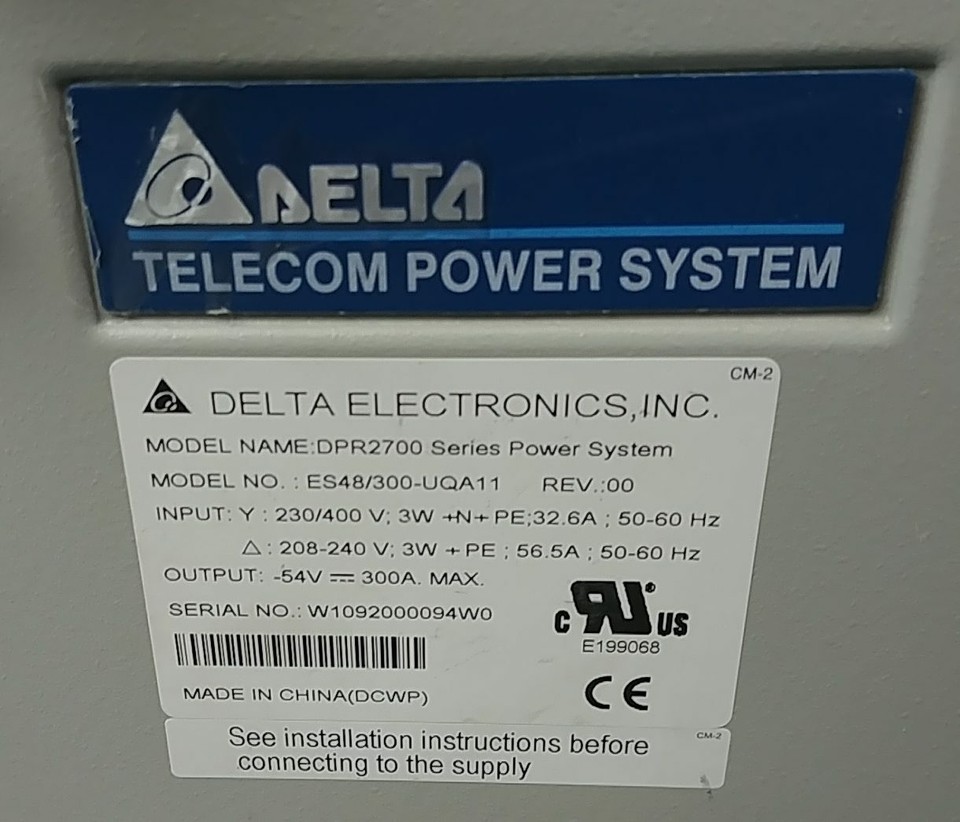 Delta DPR2700 ES48/300-UQA11 Power System w/ Humidity Protection Bypass ...