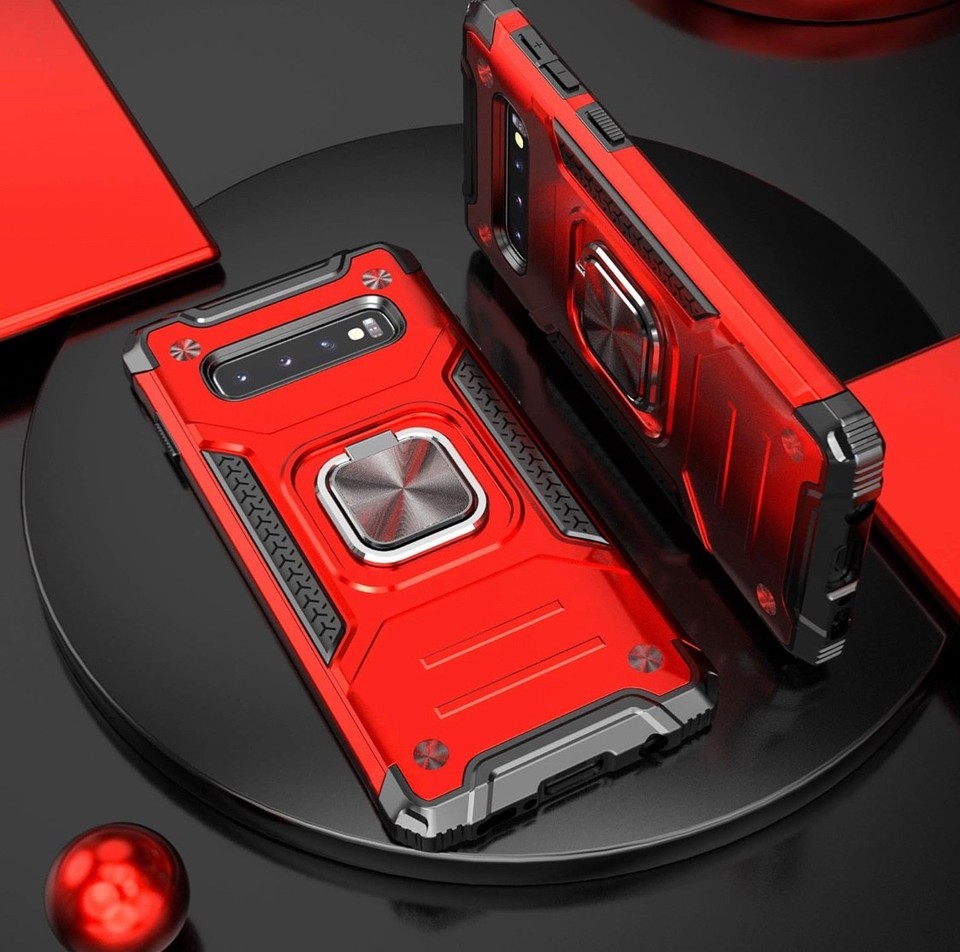 Galaxy S10 Metalic Red and Black Strong Mobile Hard Cover Ring ...