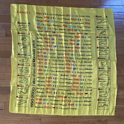 1950 - 2000 FORMULA 1 F1 WORLS TRACK SILK SCARF ITALY 32” Ferrari ...