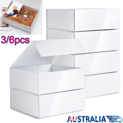 Large White Magnetic Closure Lid Hard Gift Box Wrapping Hamper ...