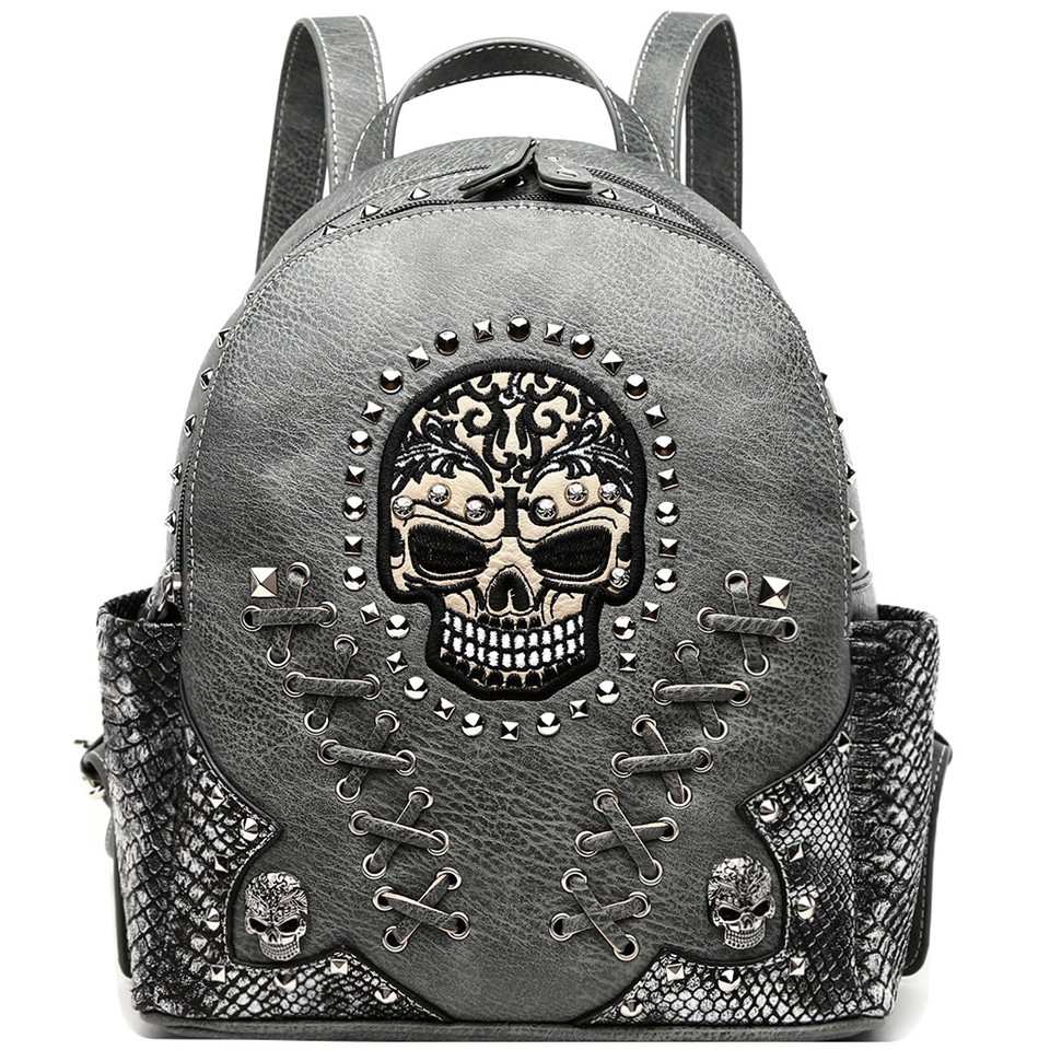 Sugar Skull Punk Backpack Women Fashion Daypack Biker Purse Bookbag ...