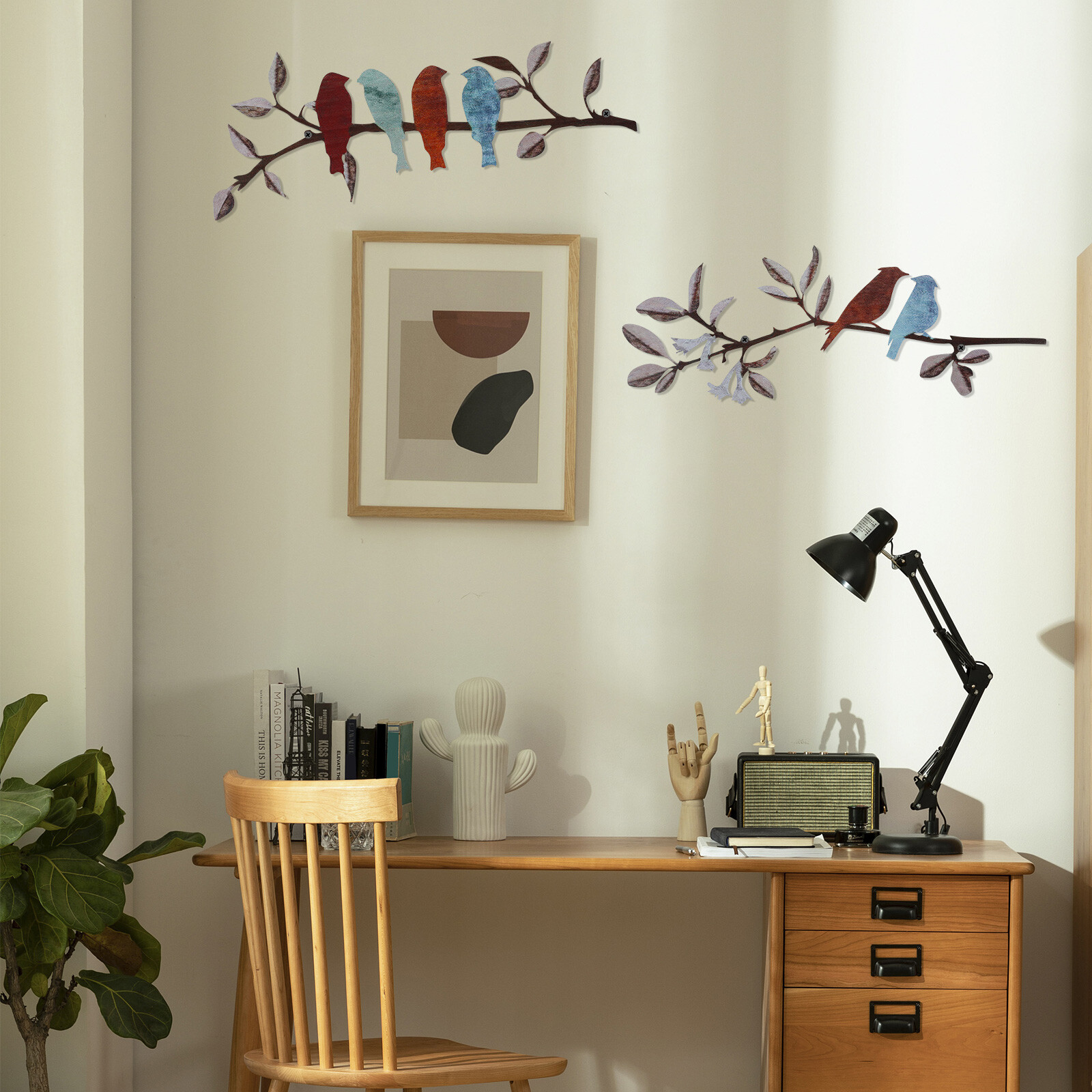 2Pcs Metal Birds Wall Decoration Kit Hanging Metal Birds Wall Art ...