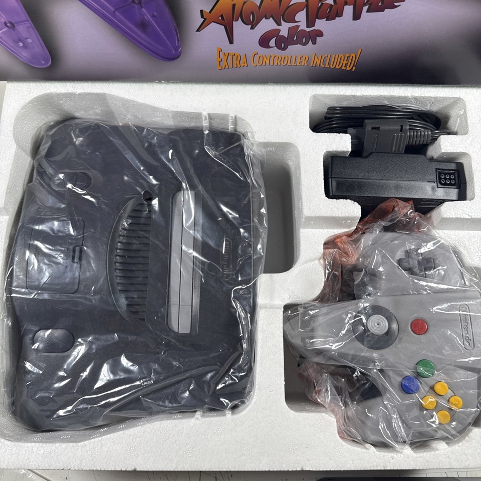 Nintendo 64 N64 Console Atomic Purple Controller Bundle In Box Complete ...