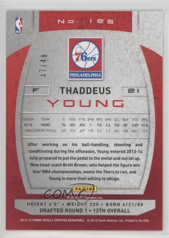 2013-14 Totally Certified Totally Blue /49 Thaddeus Young #125 | eBay