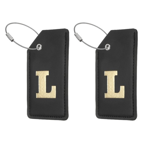 2 Pcs Initial Luggage Tag PU Leather Letter Suitcase Tags Black-Gold ...