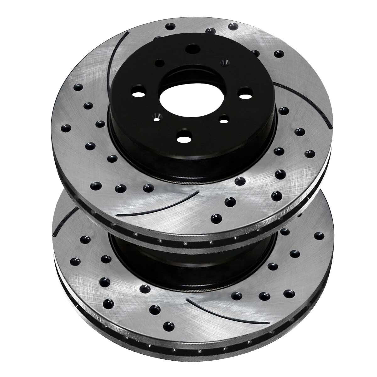Front Drilled Slotted Brake Rotors Black Pair 2 for Honda Fit Insight ...