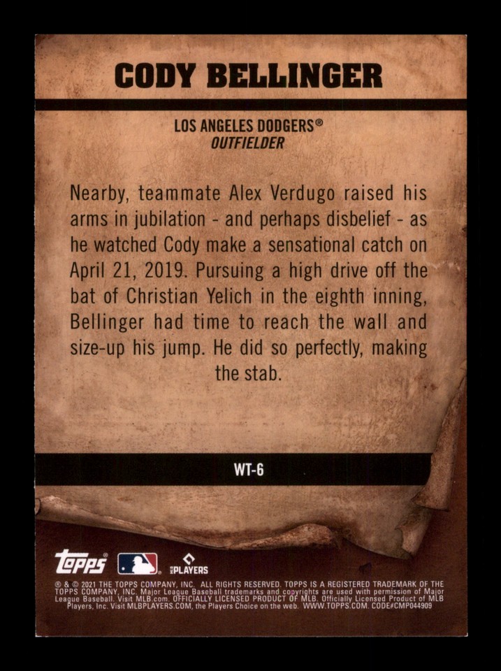 2021 Topps Big League Wanted #WT-6 Cody Bellinger Los Angeles Dodgers ...