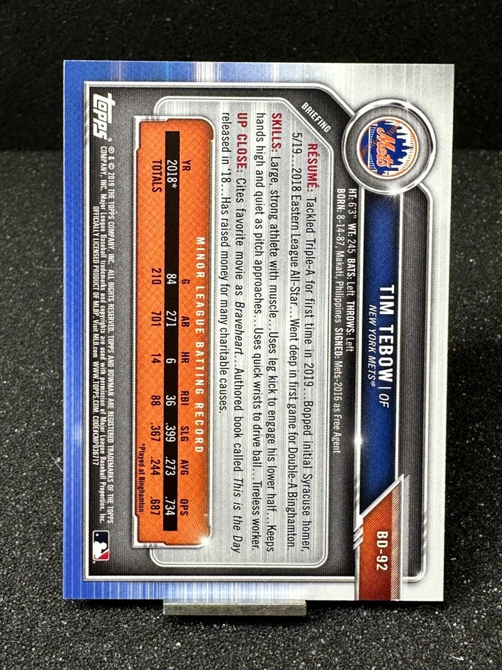 2019 Bowman Draft Prospect TIM TEBOW #BD-92 FREE SHIPPING | eBay