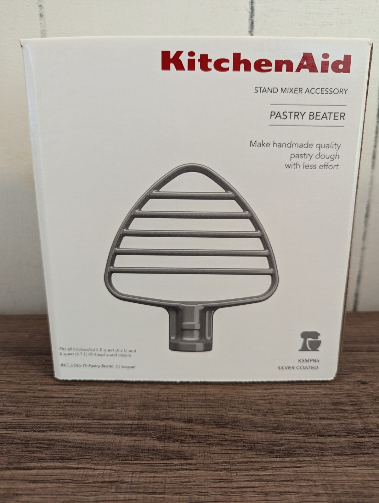 KitchenAid Pastry Beater KSMPB5 Silver Coated with Scraper for 4.5 QT ...