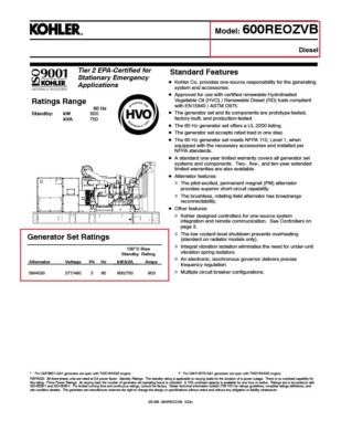 Kohler 600REOZVB, 600kW Diesel Generaor, 3ph, 480v, Enclosed Unit w ...