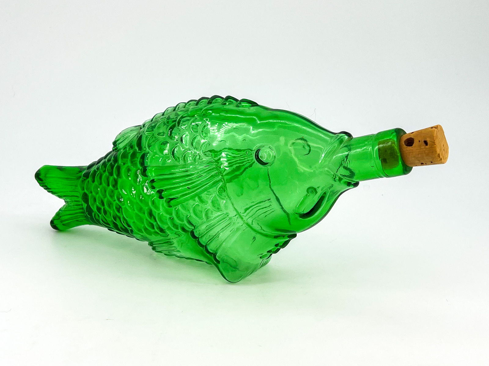 Vtg Green Fish-Shaped Collectible Wine Bottle Italy Self-Standing ...