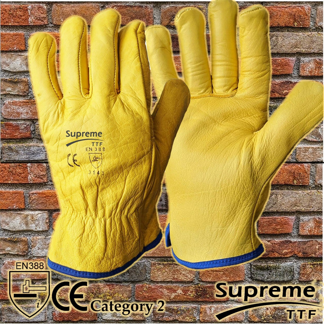 Premium Yellow Leather Driver Work Gloves Fleece Lined Lorry Truck ...