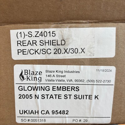 Blaze King Rear Shield PE/CK/SC 20.X/30.X part number S.Z4015 | eBay