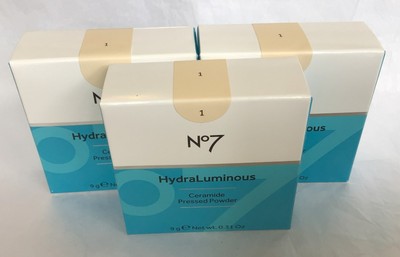 No7 HydraLuminous Ceramide Pressed Powder SHADE 1 Three SEALED Boxes RP ...