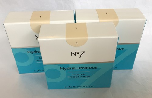 No7 HydraLuminous Ceramide Pressed Powder SHADE 1 Three SEALED Boxes RP ...