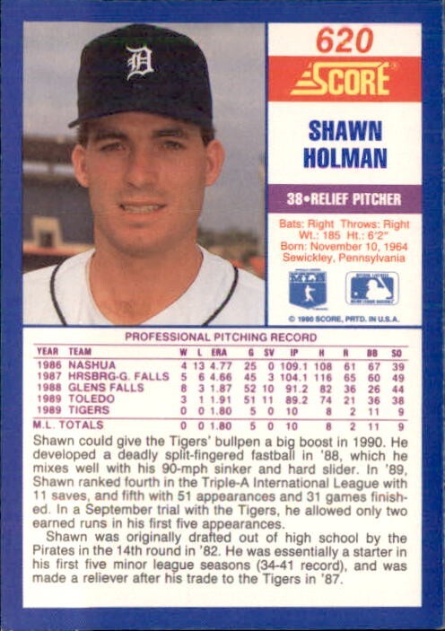 Shawn Holman 1990 Score Rookie Card #620 | eBay