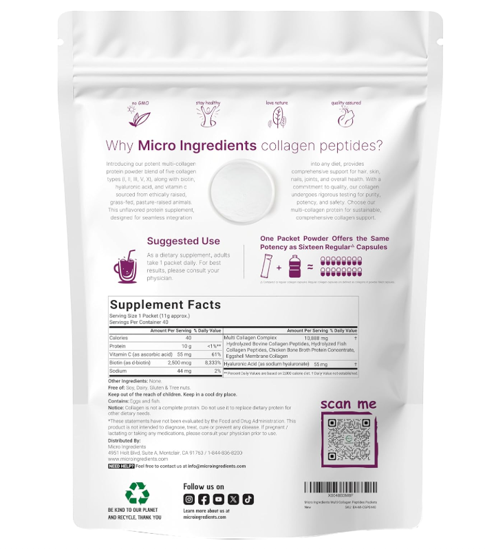 Multi Collagen Peptides, 40 Packets | Hydrolyzed Protein Peptides ...