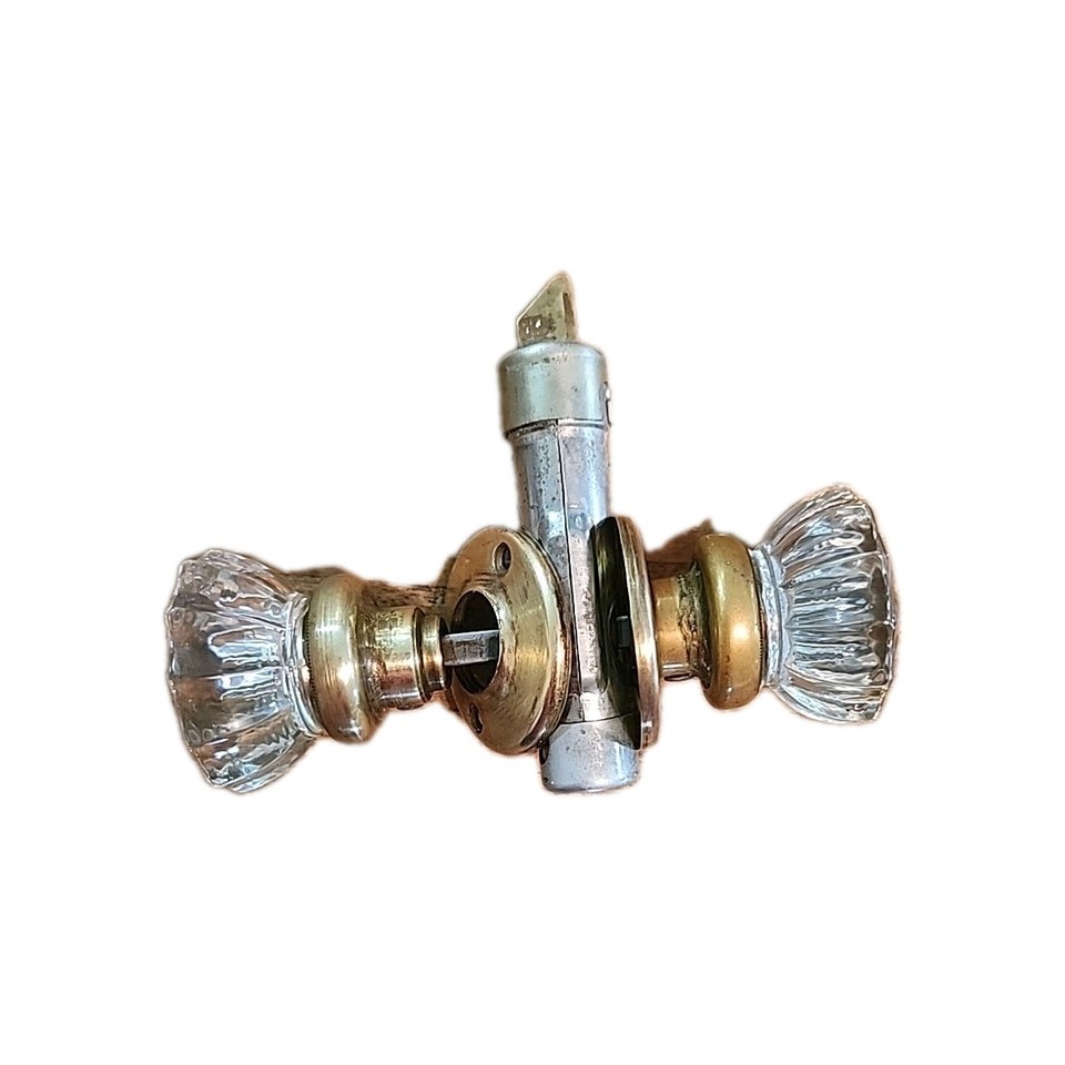 Set Of Vintage cut-glass Door Knobs And Brass Hardware | eBay