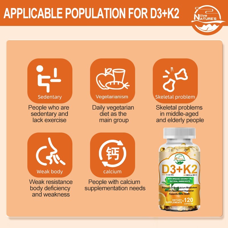 Vitamin D3 5000 IU + K2 200mcg 120 Capsules Extra Strength D3 K2 ...