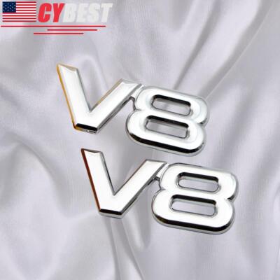 2x Chrome Silver Metal V8 Badge Car Engine Symbol V8 Turbo Racing ...