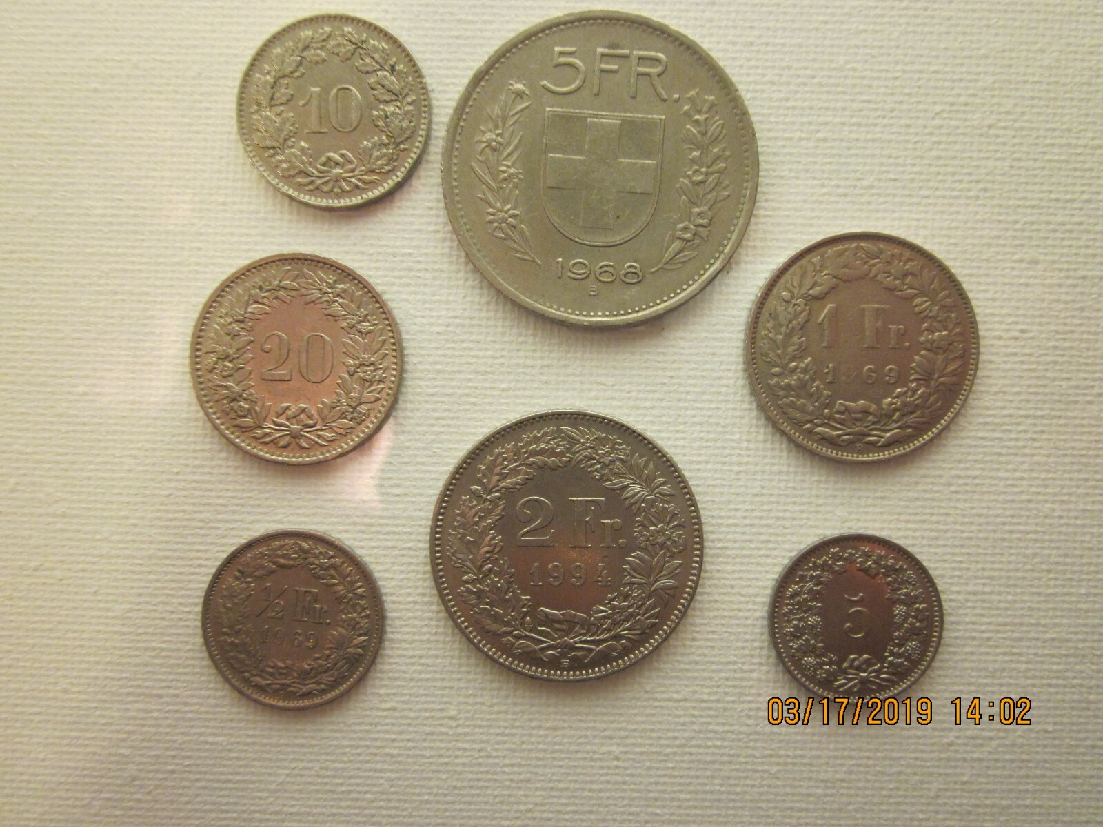 7 Swis Confoederatio Helvetica coins ranging in date & Franc . Great ...