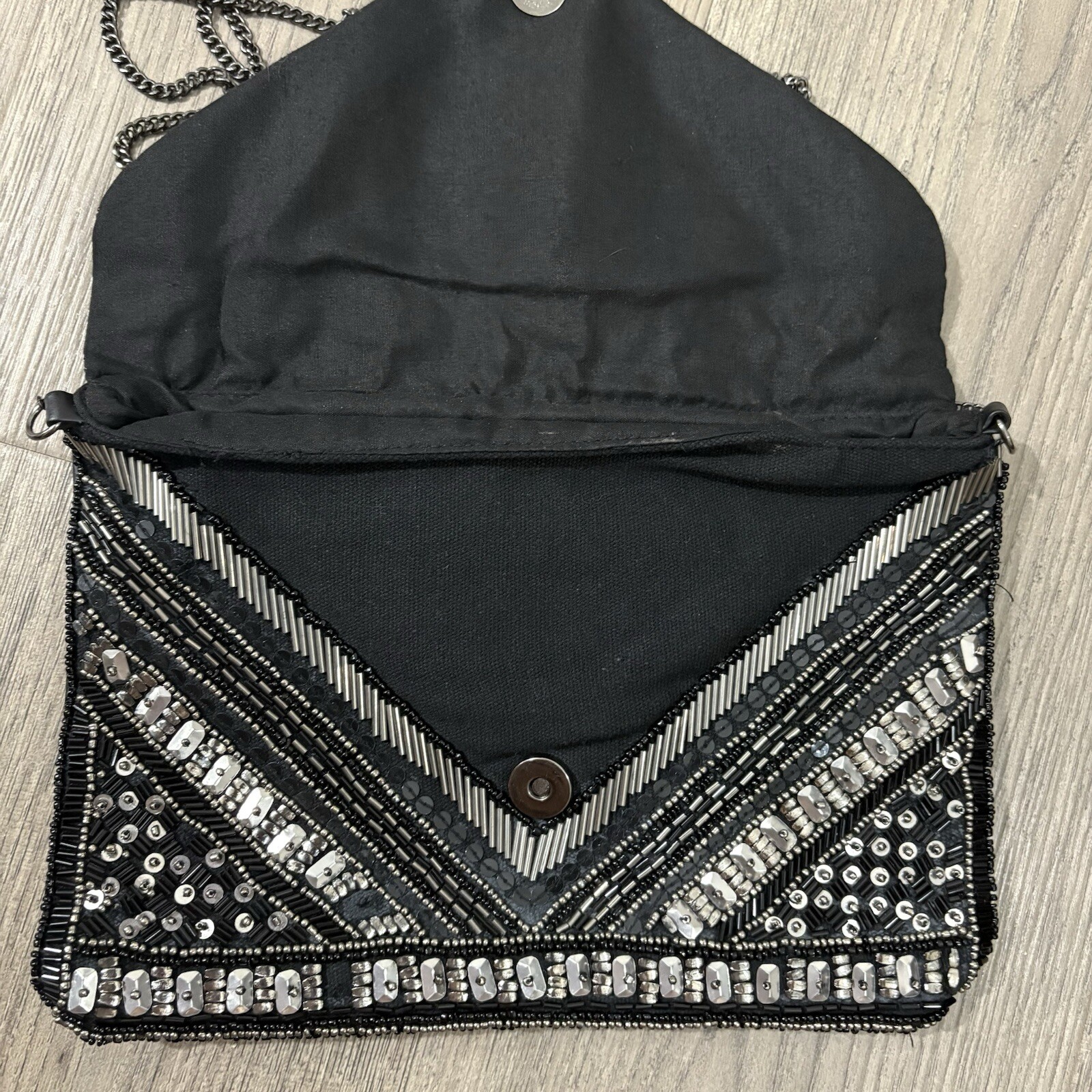 Atmosphere Beaded Embellished Silver and Black Crossbody Bag Faux ...
