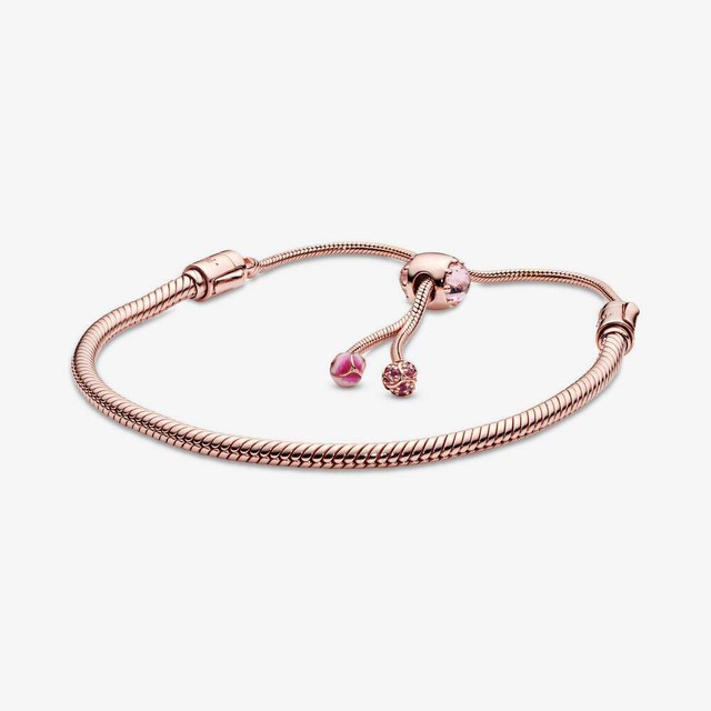 PANDORA Rose Gold Bracelet Adjustable Snake Flower Peach Bracelet ...