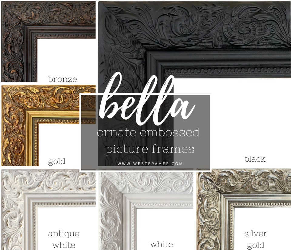 West Frames Bella Antique White French Ornate Embossed Wood Picture ...