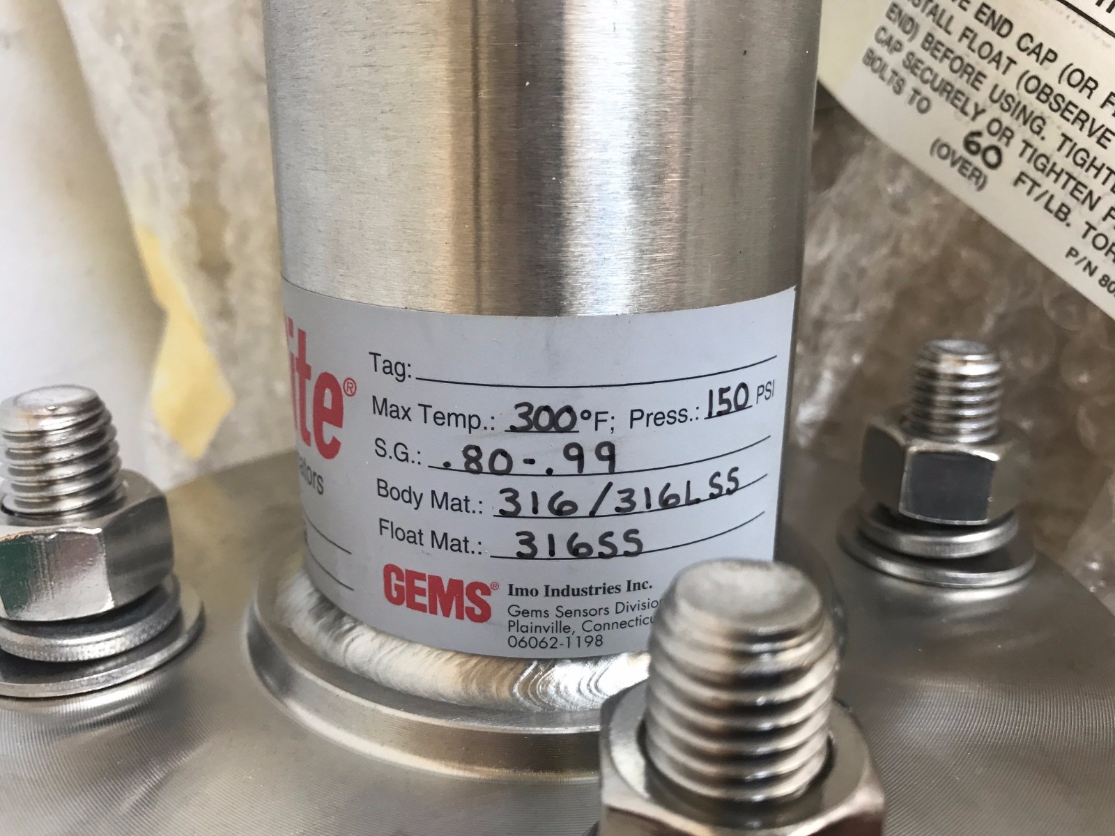 Gems Sensor 177664-1 SureSite Magnetic Liquid Level Indicator 807698 ...