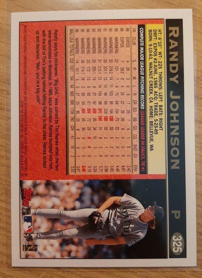 1997 TOPPS RANDY JOHNSON #325 SEATTLE MARINERS | eBay