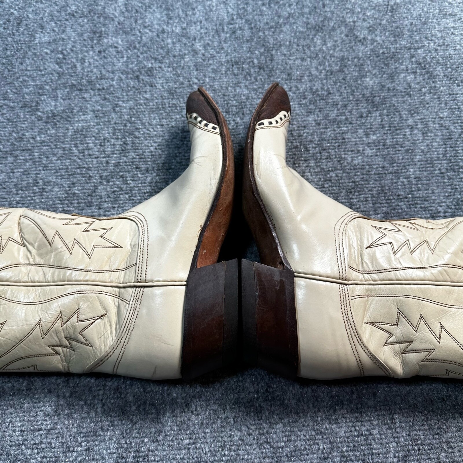 NOCONA Boots Women 5.5 Cream Leather Lizard Trim Pull On Western ...