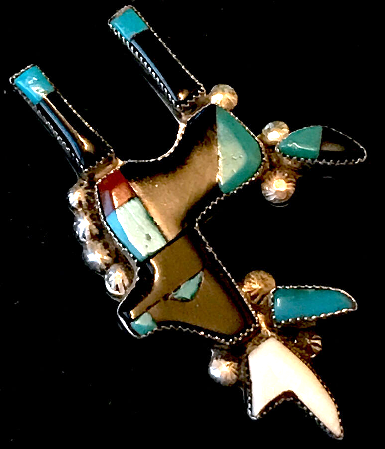 Zuni Bowman Paywa Pronghorn Antelope Pin Coral Turquoise "Book Piece ...
