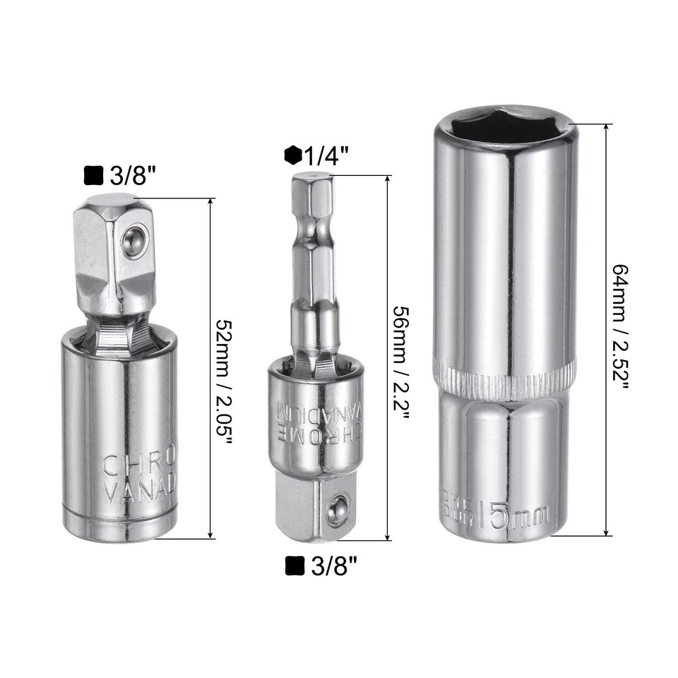 3/8" Drive 15mm Deep Socket Swivel Joints Hex Shank Impact Driver ...