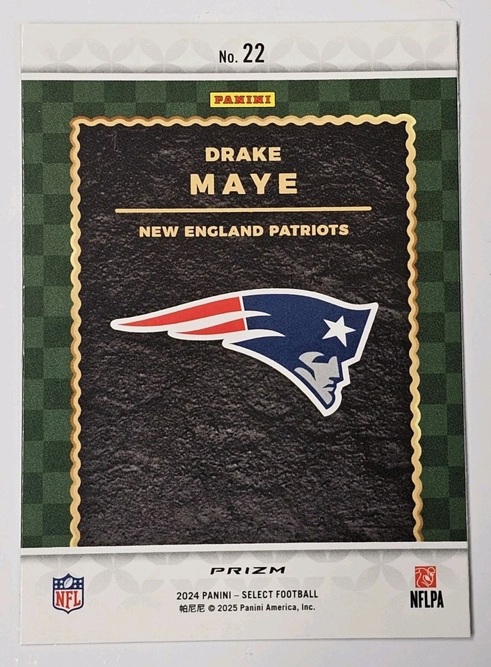 2024 Panini Score Select Throwback - Drake Maye #22 - Silver Prizm (RC ...