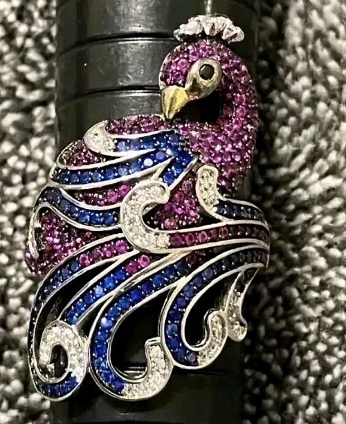Ross Simons sterling silver Pink Blue Peacock lab created Ring cz ...