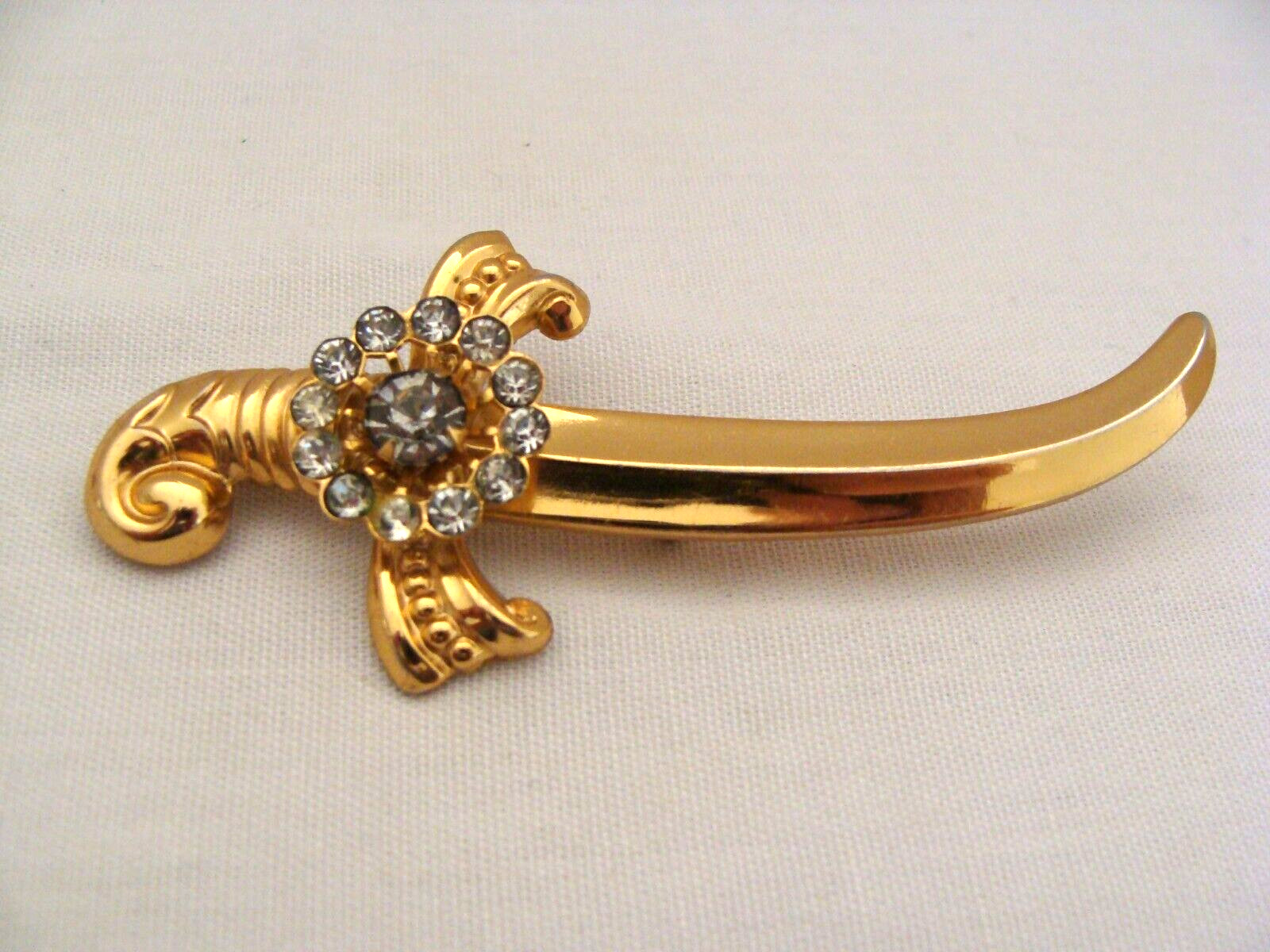Coro Gold-Tone And Clear Rhinestone Sword Pin - Gem