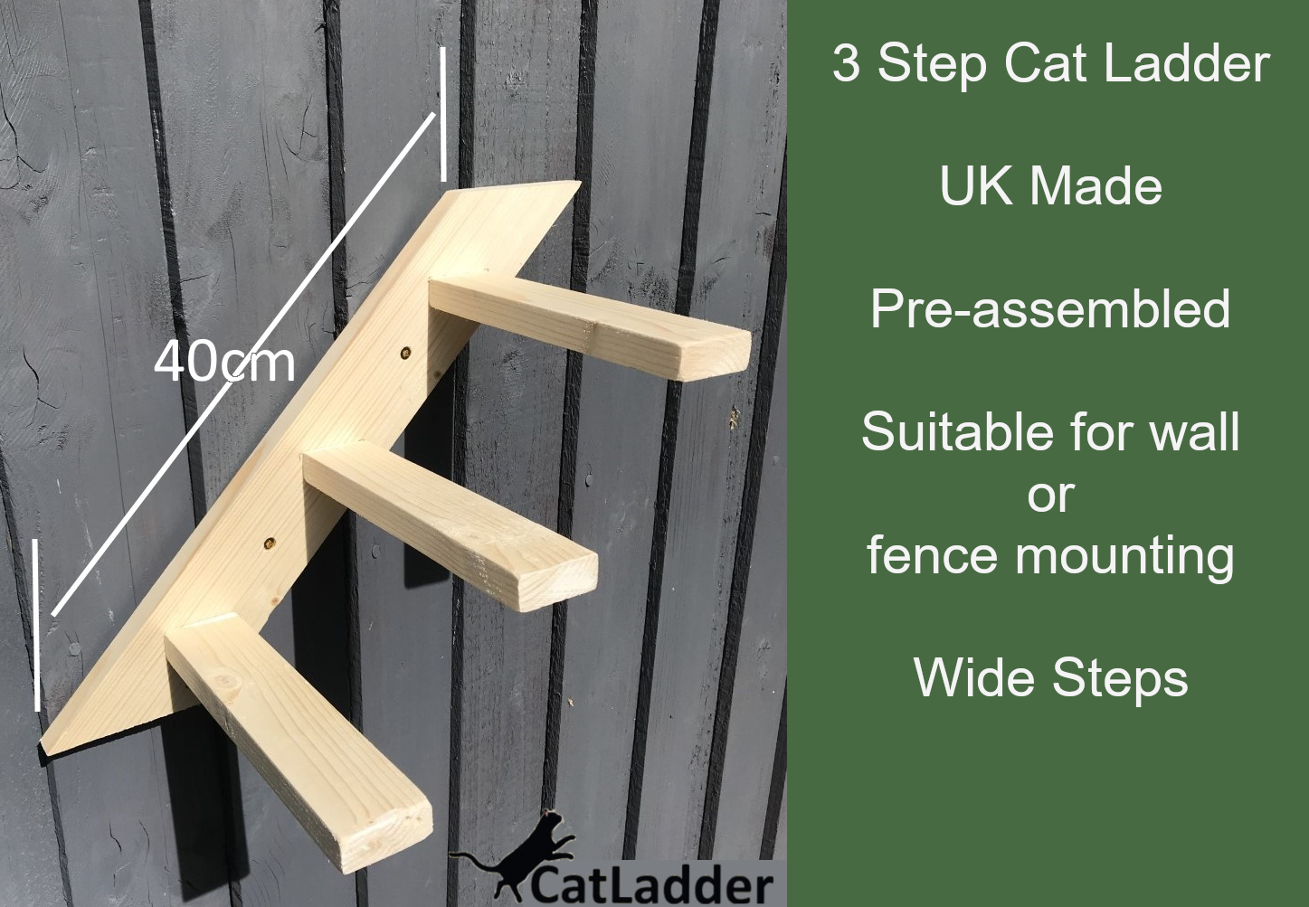 Cat Ladder For Wall Or Fence Mounted Climber Steps 3 Wide Steps Cat ...