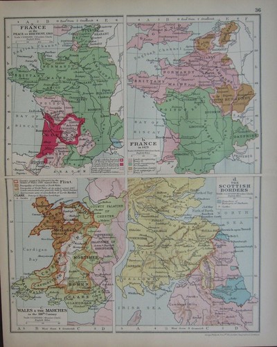 1911 MAP FRANCE PEACE OF BRETIGNY WALES & MARCHES 13th CENTURY SCOTTISH ...