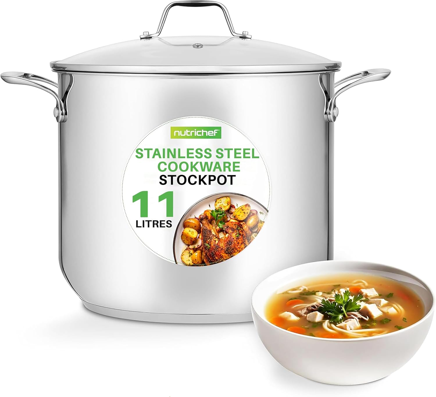Large Stainless Steel Stock Pot with Lid - Big Soup Pot, Heavy Cooking ...