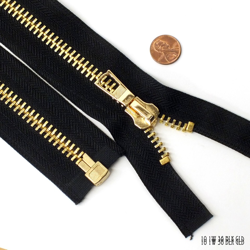 High Quality Zipper 1 Way Separating End, Black, Gold, Size 10, 36 inch ...