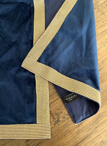 Tahari Holiday Table Runner Navy Blue Velvet Gold Rhinestone Trim ...