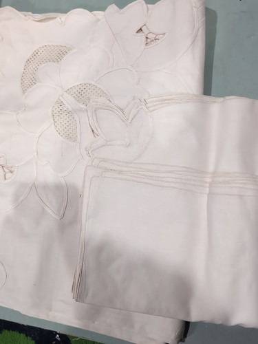 Vintage Cotton Lace Obling Tablecloth 68" x 104" + 12 Napkins Unbranded ...