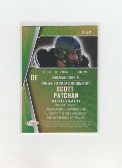 2022 Sage High Series Autograph Black RC #A-SP Scott Patchan ...