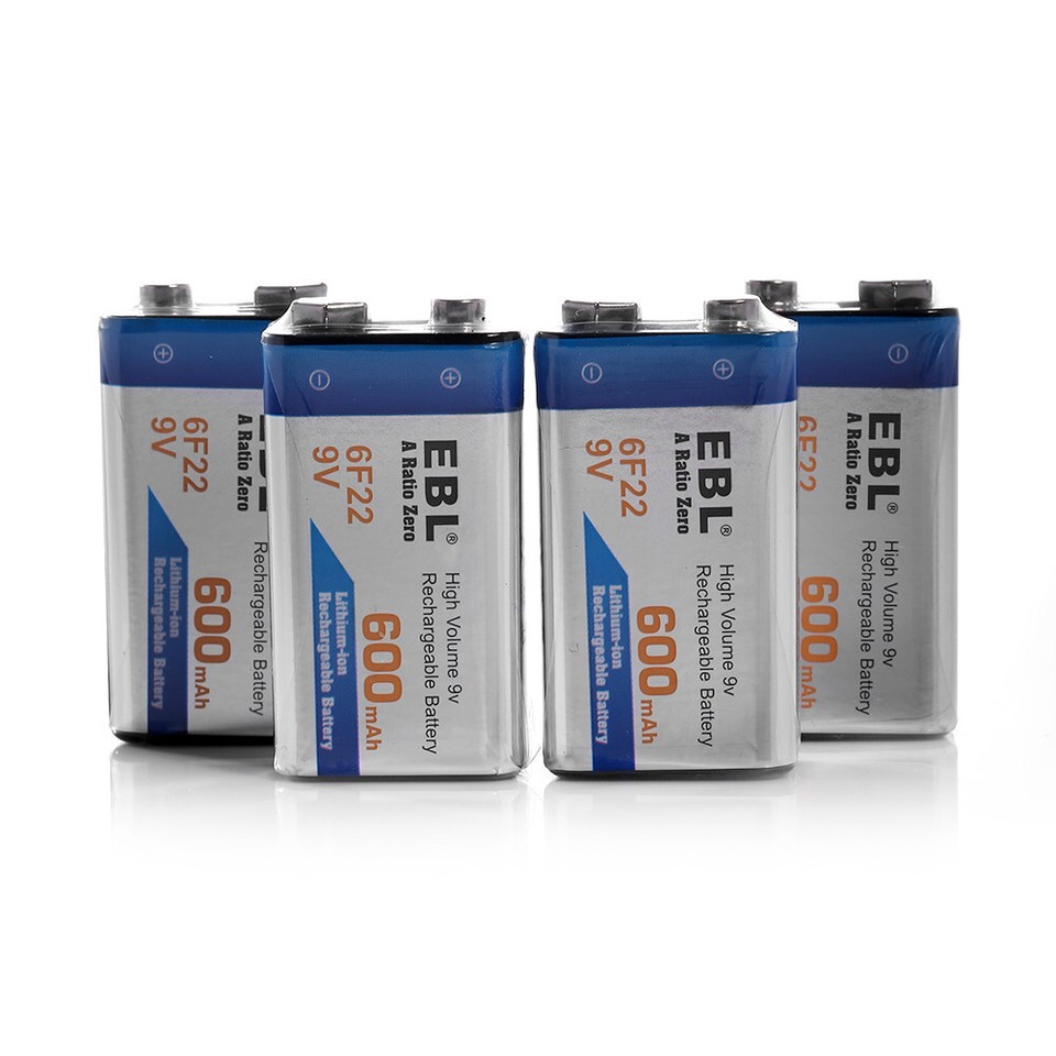 EBL 9 volt Lithium Li-Ion Rechargeable Battery / 9V Ni-MH battery ...
