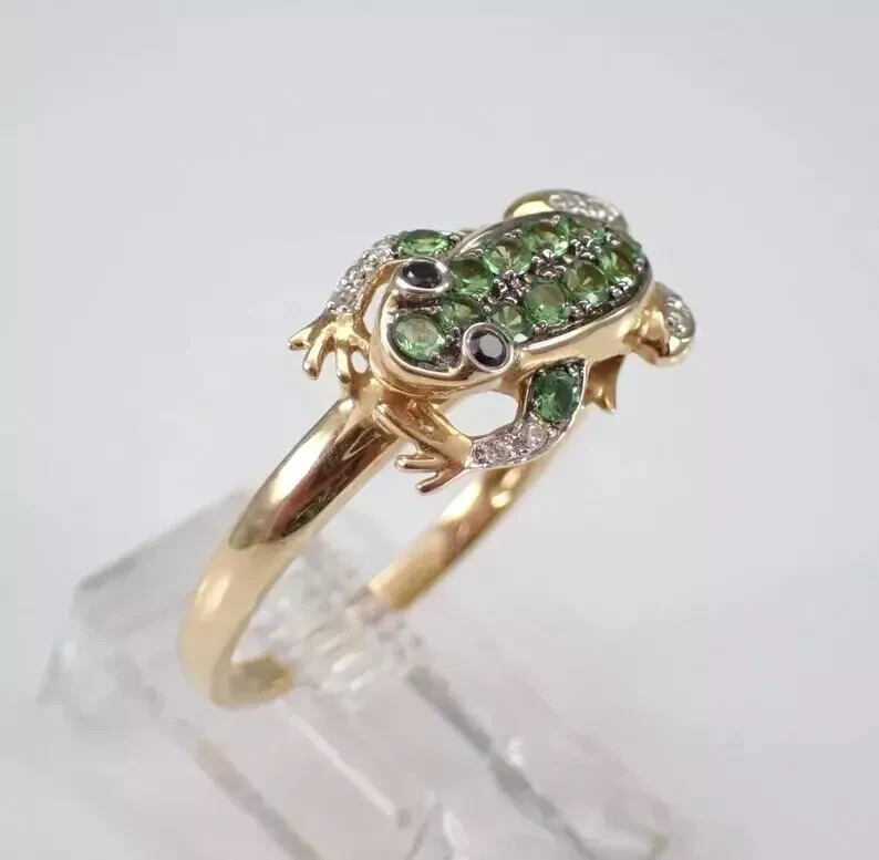 1.50Ct Round Simulated Green Emerald Frog Engagement Ring 14K Yellow ...