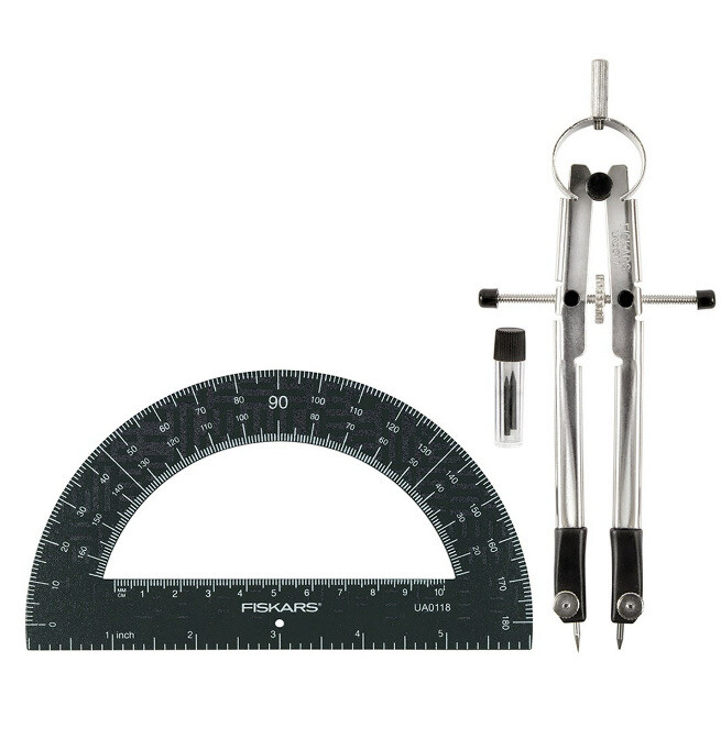 Fiskars Metal Protractor & Compass Set Gray 12 inch with Lead Refills ...
