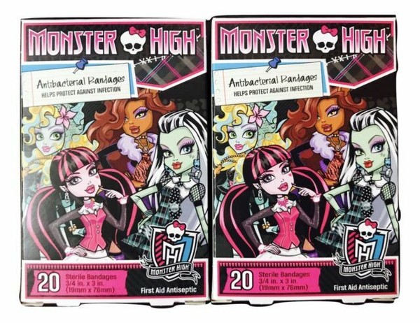 Monster High Antibacterial Bandages 20 Band AIDS One Size 2 Motives ...